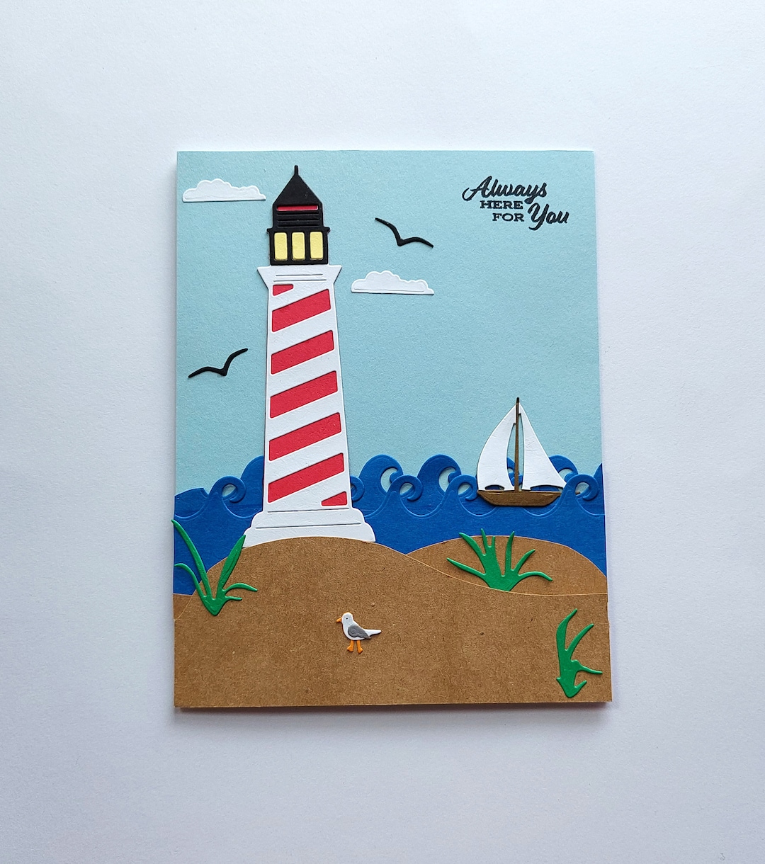 Lighthouse Card, Ocean, Sea, Beach, Nautical, Here for You, Hugs ...