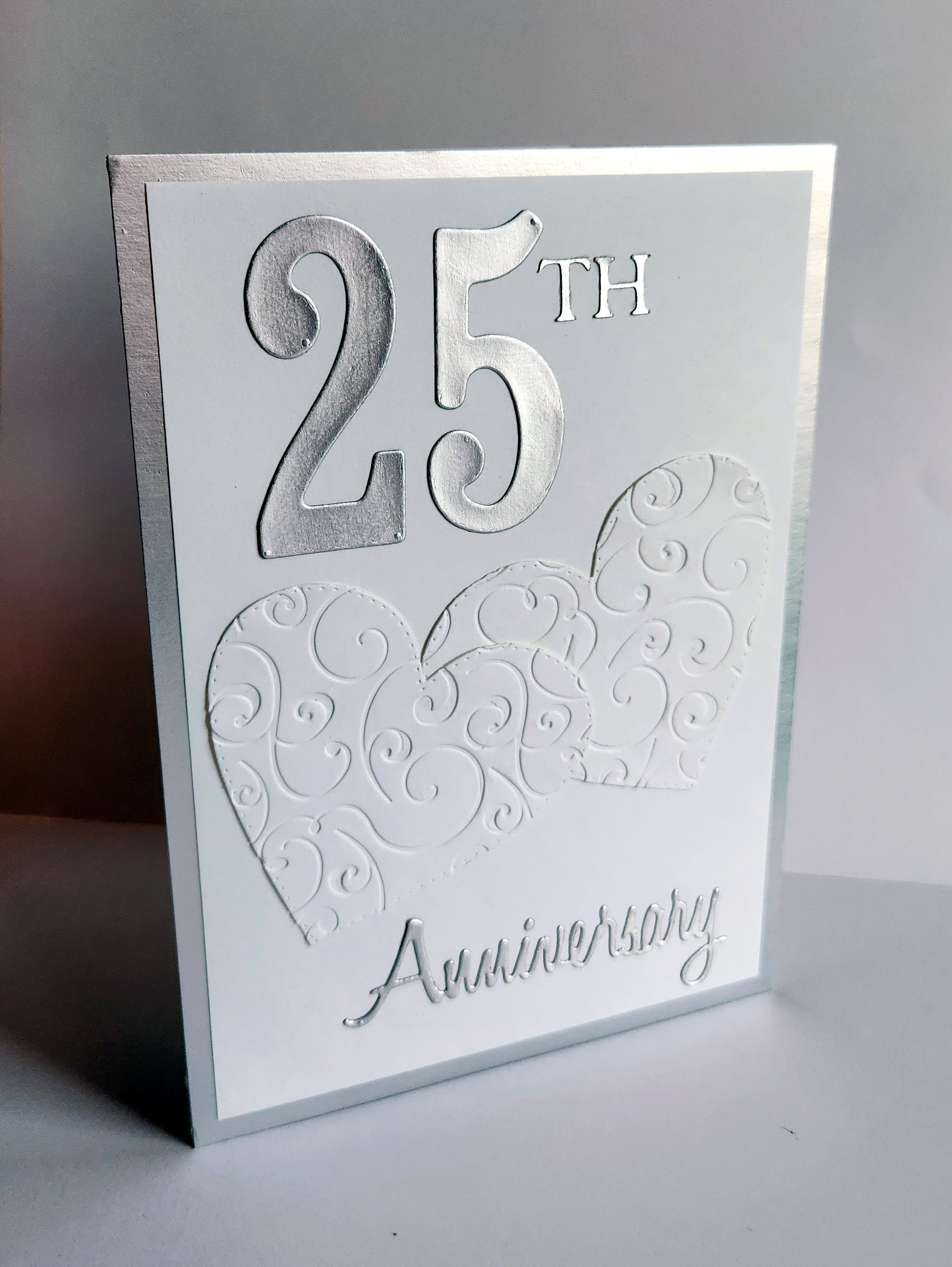 25th Wedding Anniversary, Silver Anniversary, Greeting Card, Handmade Card, Die Cut Card ...