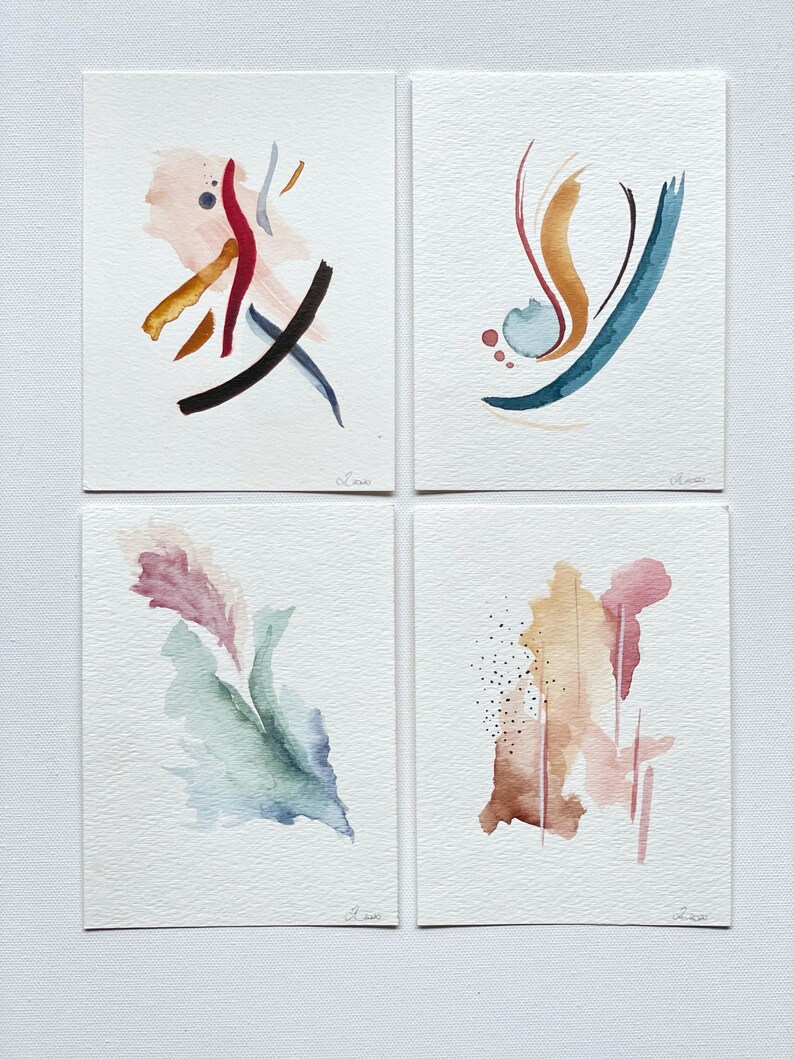 Postcard Set/ 4 Modern Minimal Abstract Watercolor Card/ Blank Card ...
