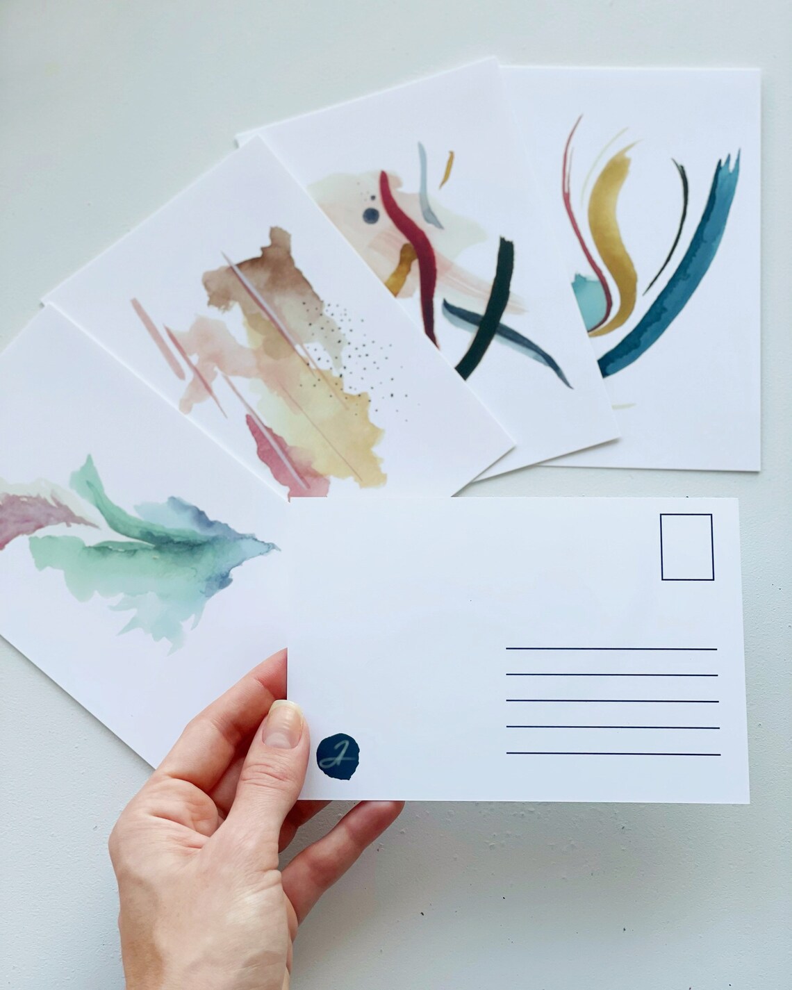 Postcard Set/ 4 Modern Minimal Abstract Watercolor Card/ Blank Card ...