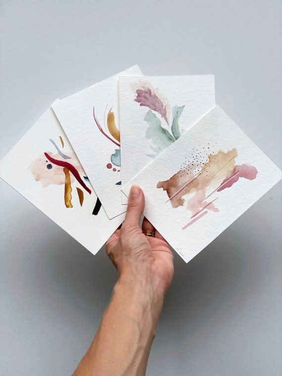 Postcard Set/ 4 Modern Minimal Abstract Watercolor Card/ Blank | Etsy