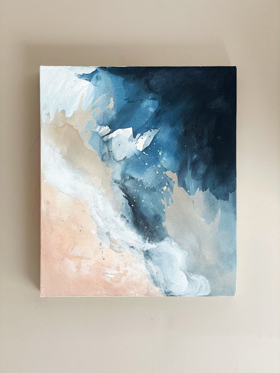 Modern Abstract Canvas Painting, Original Abstract Artwork, Blue, Peach ...