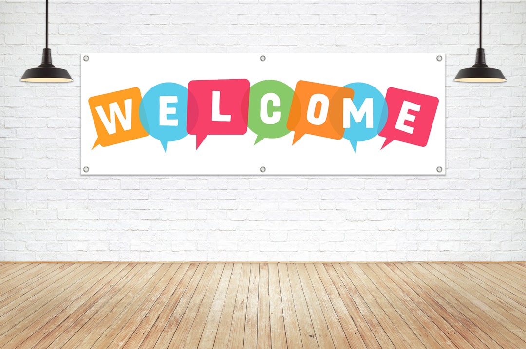 Colorful Generic WELCOME Vinyl Banner Sign Playful Welcoming Display ...