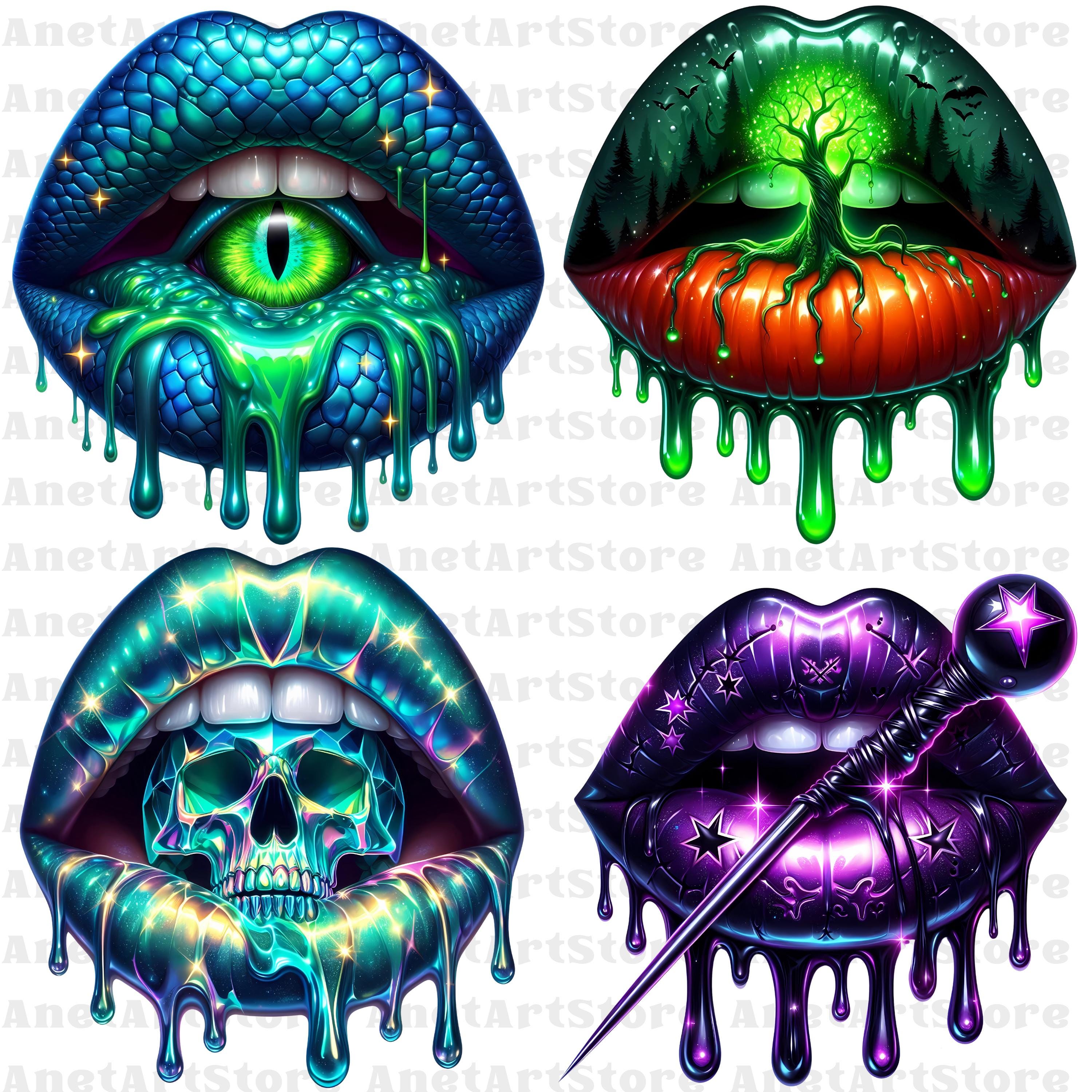 Lips Clipart, Spooky Lips, Halloween Clipart, Halloween Lips, Glossy ...