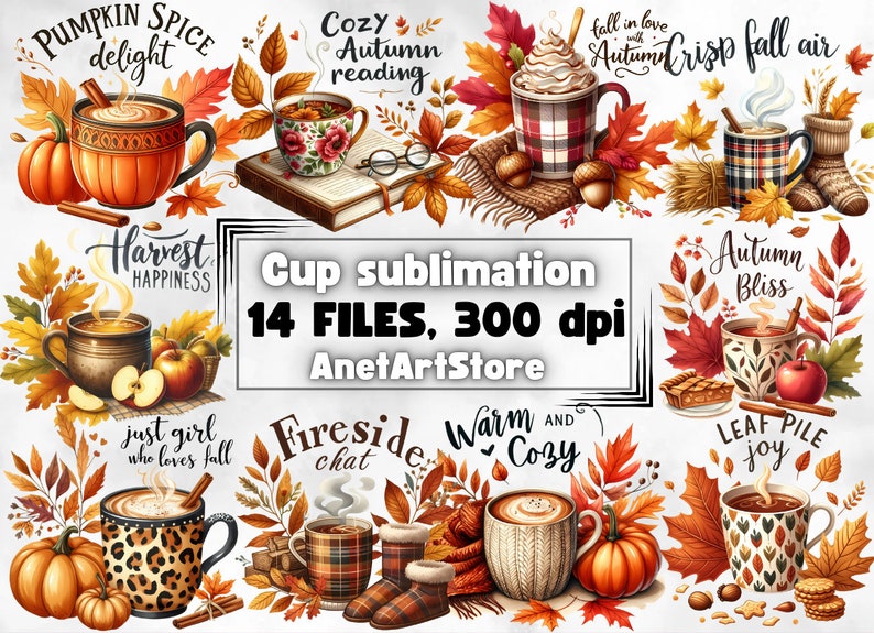 Autumn Clipart, Cozy Autumn Png, Autumn Sublimation, Coffee Clipart ...