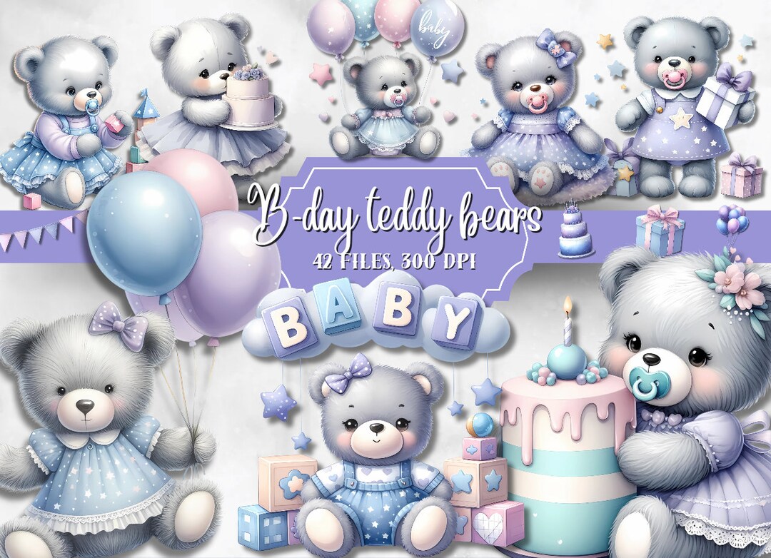 B'day Teddy Bears Clipart, Clipart Bears, Cute Baby Bears, Birthday ...