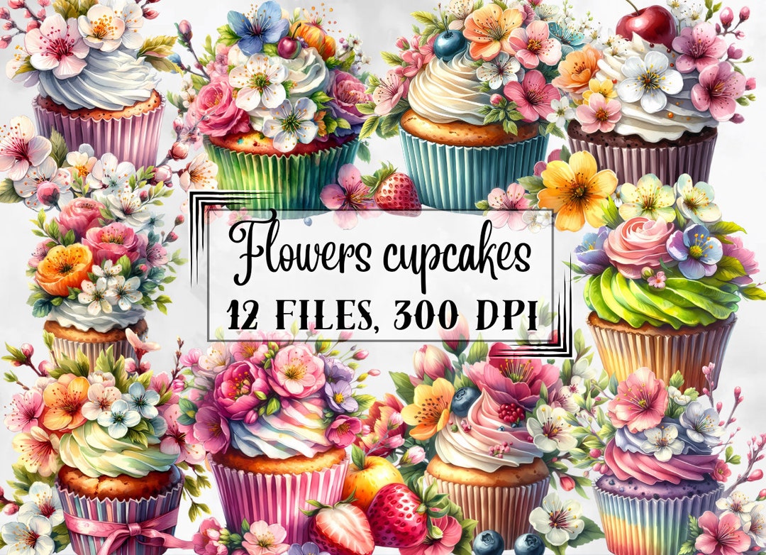 Cupcake Clipart, Spring Cupcakes Png, Flowers Clipart, Bakery Clipart ...