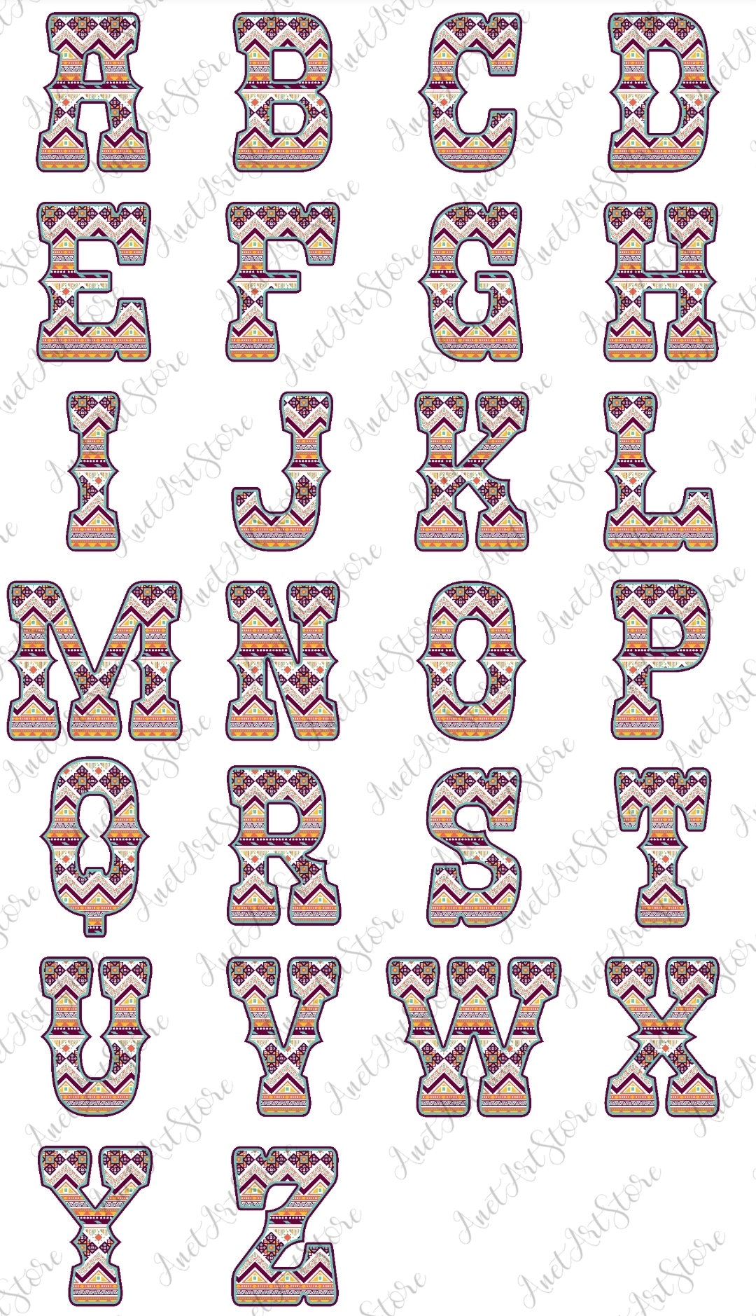 Alfabeto Occidental PNG Letras Boho png letras de acuarela | Etsy