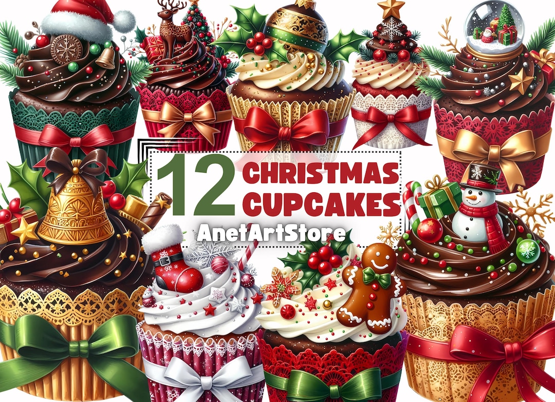 Cupcake Clipart, Christmas Cupcake Png, Winter Clipart, Bakery Clipart ...