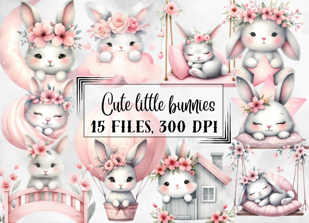 Bunny Clipart, Baby Shower Clipart, Baby Girl, Newborn Clipart, Nursery ...