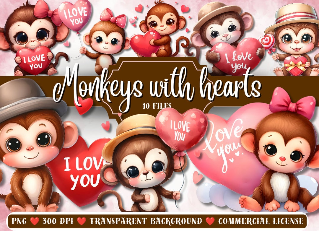 Monkey Sublimation, Monkeys Png, Valentine's Day Clip Art, Monkey in ...