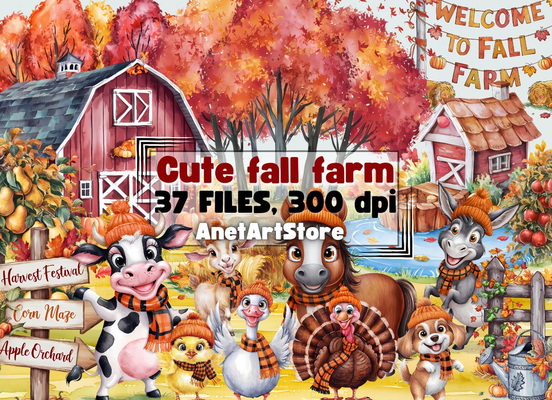 Autumn Clipart, Autumn Farm Png, Autumn Sublimation, Farm Animals ...