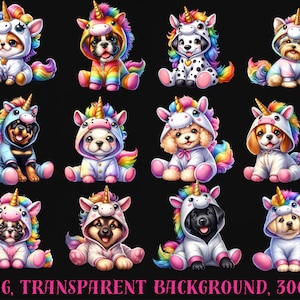 Unicorns Clip Art, Cute Unicorn Dogs Clip Art, Unicorn Puppies, B'day ...