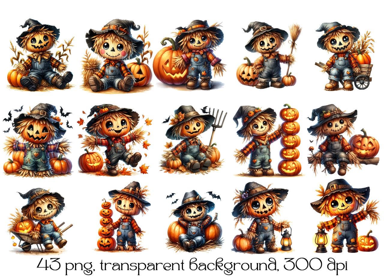 Scarecrow Clipart Fall Scarecrow Png Cute Scarecrow Graphic Autumn ...