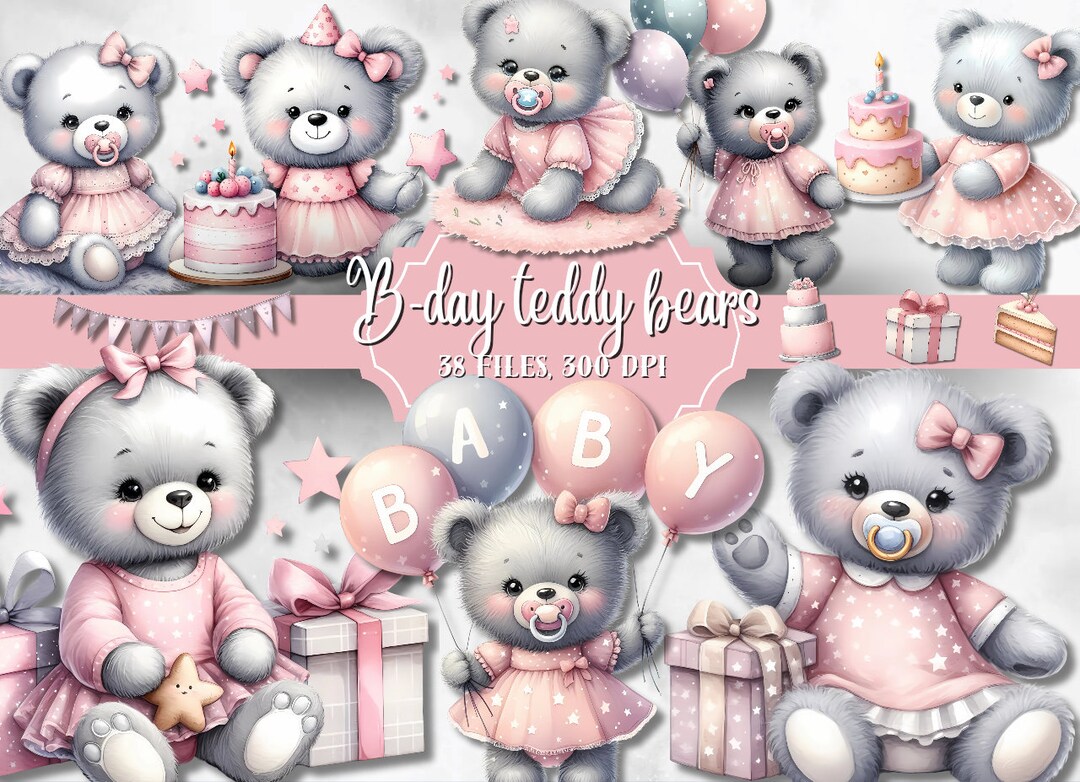B'day Teddy Bears Clipart, Clipart Bears, Cute Baby Bears, Birthday ...