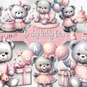 B'day Teddy Bears Clipart, Clipart Bears, Cute Baby Bears, Birthday ...