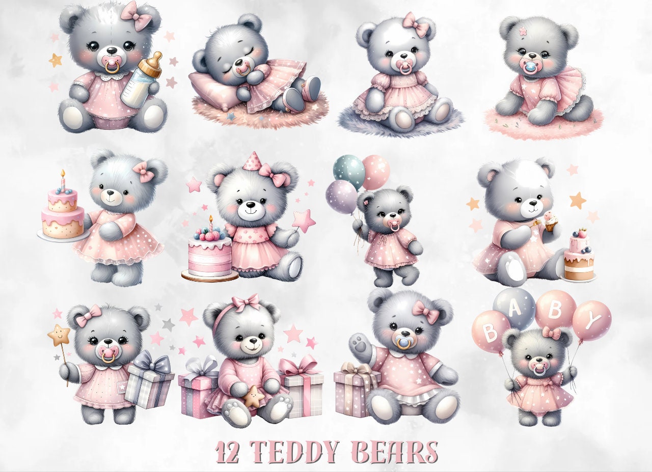 B'day Teddy Bears Clipart, Clipart Bears, Cute Baby Bears, Birthday ...