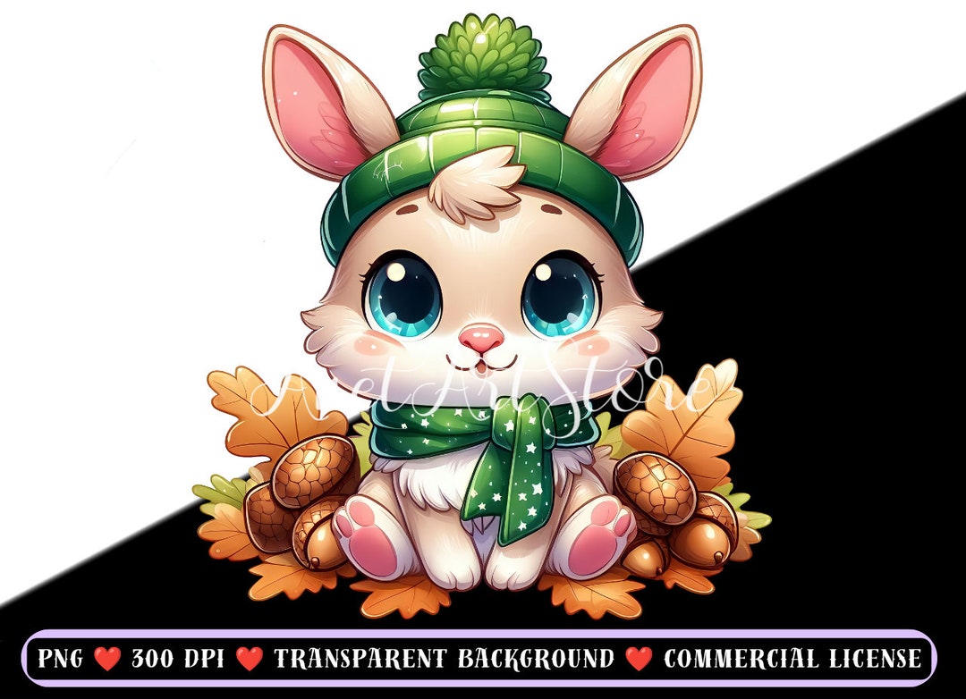 Bunny Png Cute Autumn Rabbit Png Bunny in a Cap Autumn - Etsy
