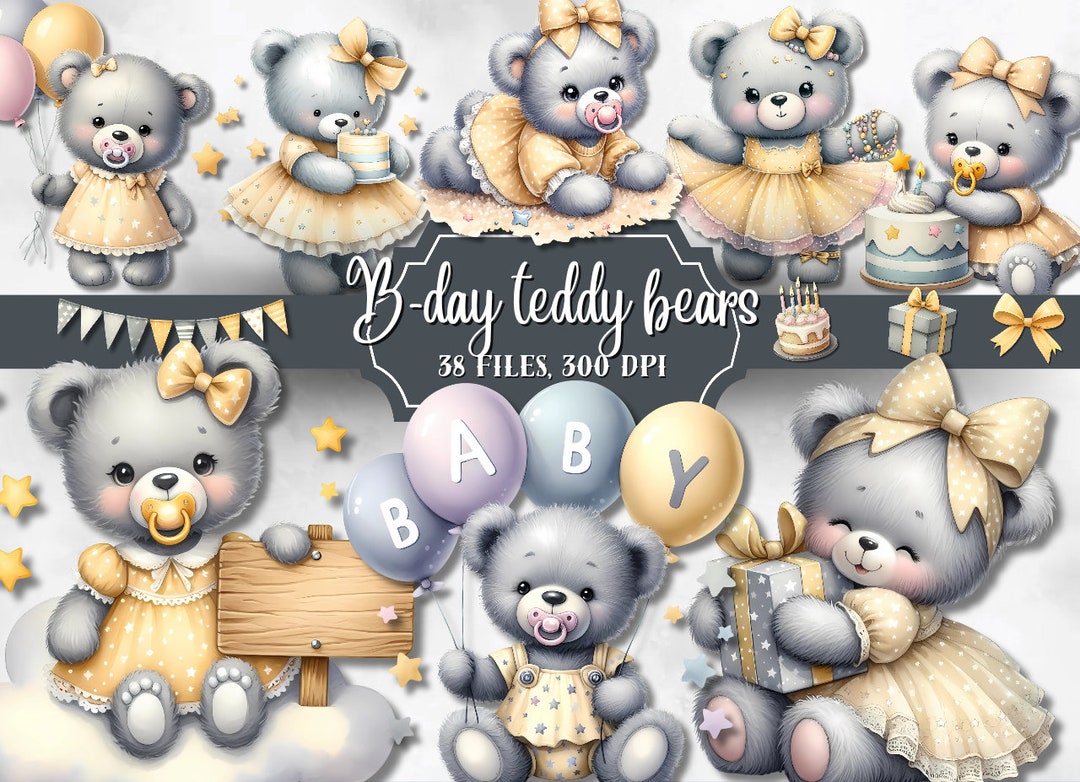 B'day Teddy Bears Clipart, Clipart Bears, Cute Baby Bears, Birthday ...