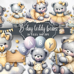 B'day Teddy Bears Clipart, Clipart Bears, Cute Baby Bears, Birthday ...