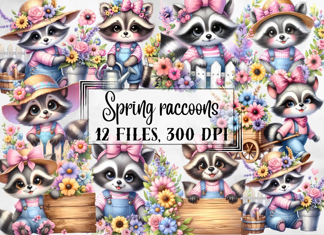 Raccoons Clipart, Cute Raccoons Png, Spring Clipart, Little Raccoons ...