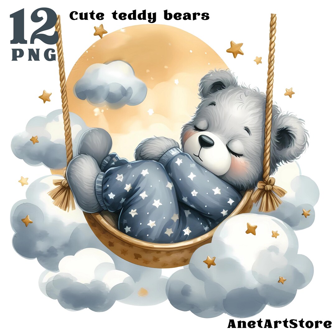 Teddy Bear Clipart, Sleeping Bear Clipart, Teddy Bear Png, Bedroom Clip ...