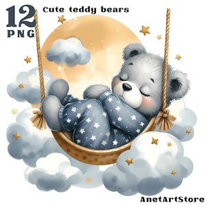 Teddy Bear Clipart, Sleeping Bear Clipart, Teddy Bear Png, Bedroom Clip ...