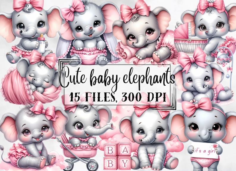 Elephants Clipart, Baby Girl Elephants Png, Elephants Sublimation, Vaby ...