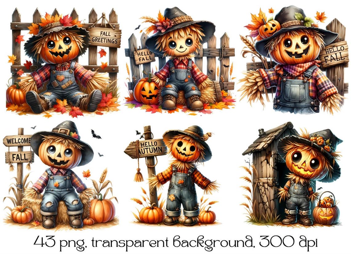 Scarecrow Clipart Fall Scarecrow Png Cute Scarecrow Graphic Autumn ...