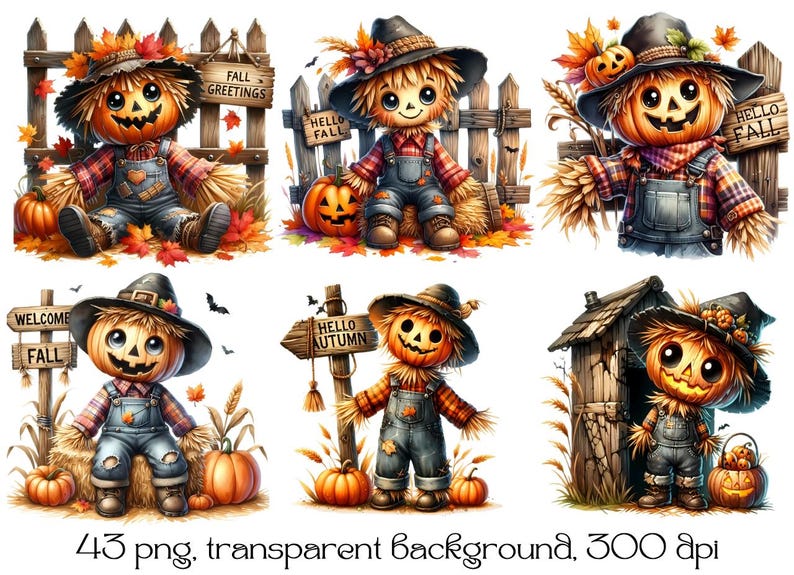 Scarecrow Clipart Fall Scarecrow Png Cute Scarecrow Graphic Autumn ...