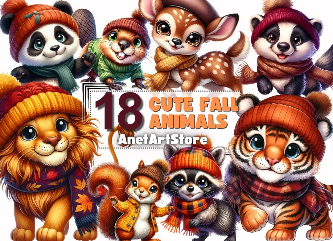Fall Clipart, Autumn Clipart Cute Animals Clipart Cozy Autumn Clipart ...