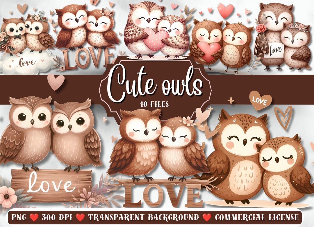Owls Clip Art, Cute Owls in Love Clip Art, Valentine's Day Clip Art, B ...