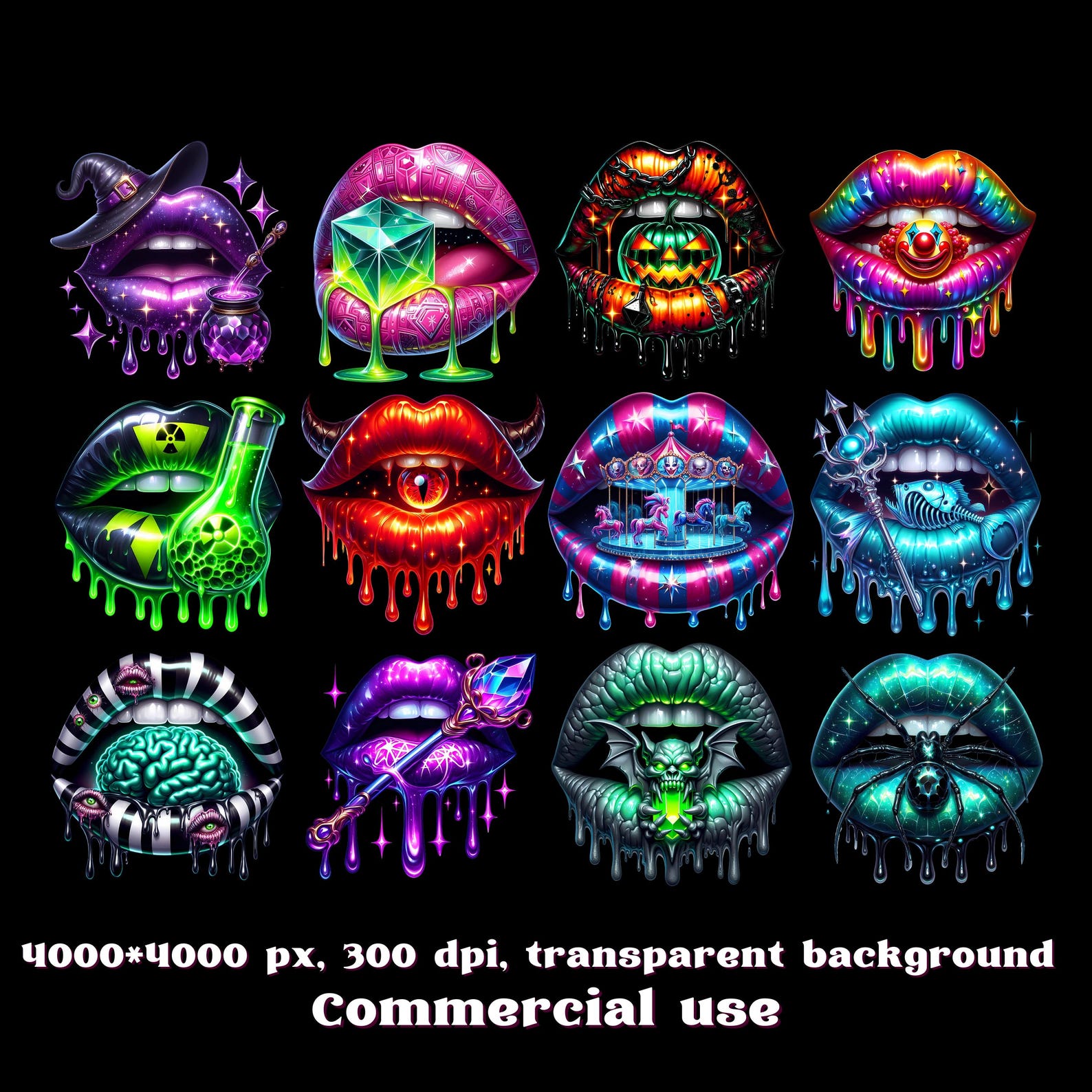 Lips Clipart, Lips Png, Glossy Lips, Spooky Lips, Halloween Clipart ...