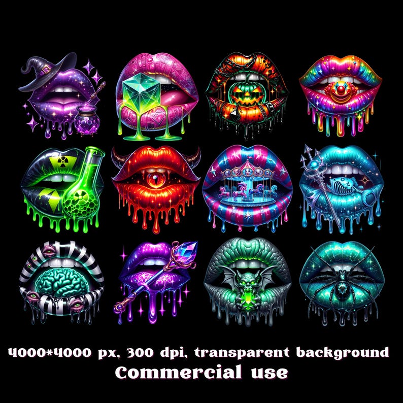 Lips Clipart, Lips Png, Glossy Lips, Spooky Lips, Halloween Clipart ...