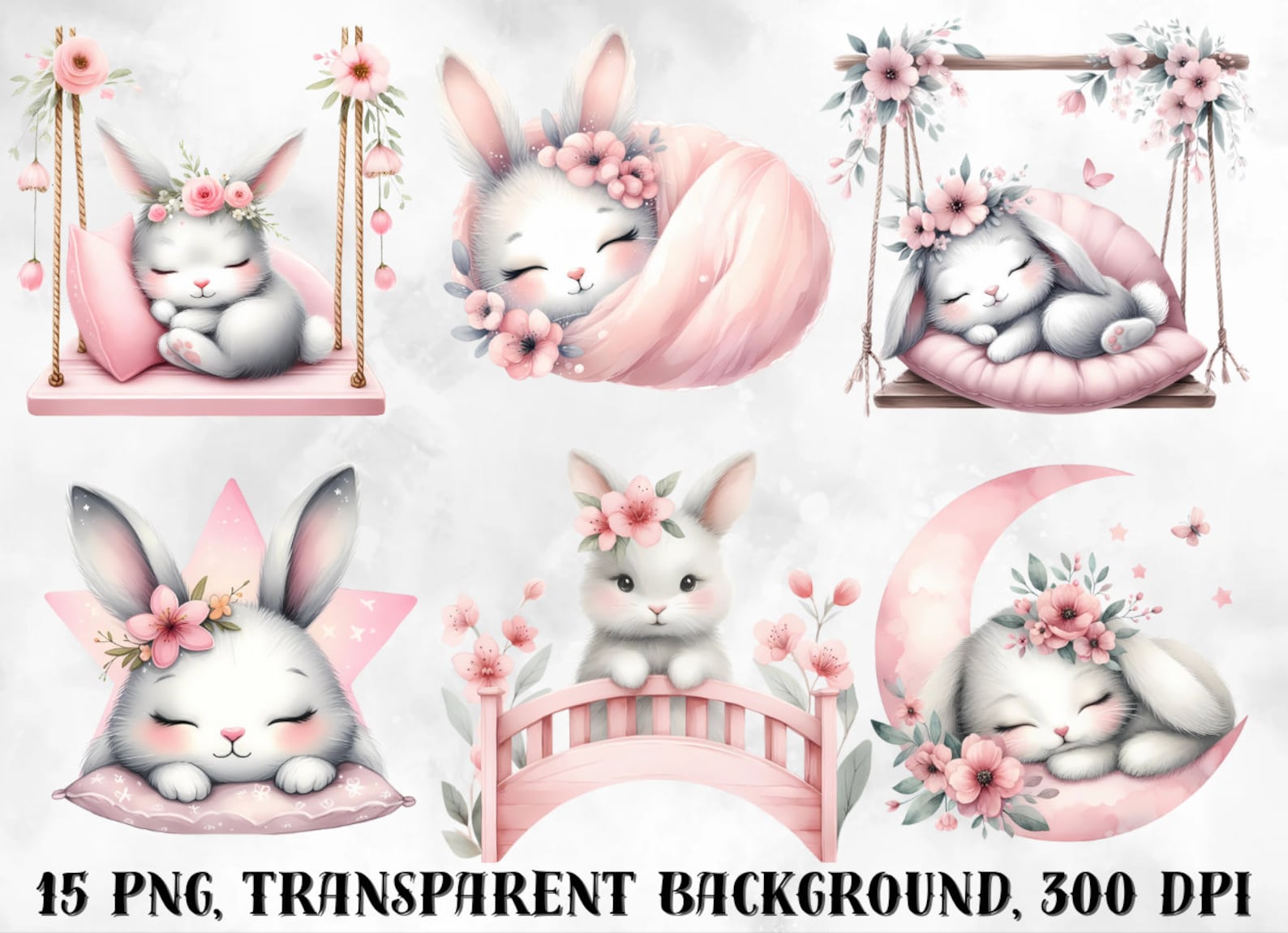 Bunny Clipart, Baby Shower Clipart, Baby Girl, Newborn Clipart, Nursery ...