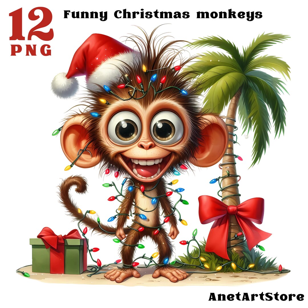 Monkey Clipart, Hawaii Clipart, Funny Monkey Png, Christmas Monkey ...