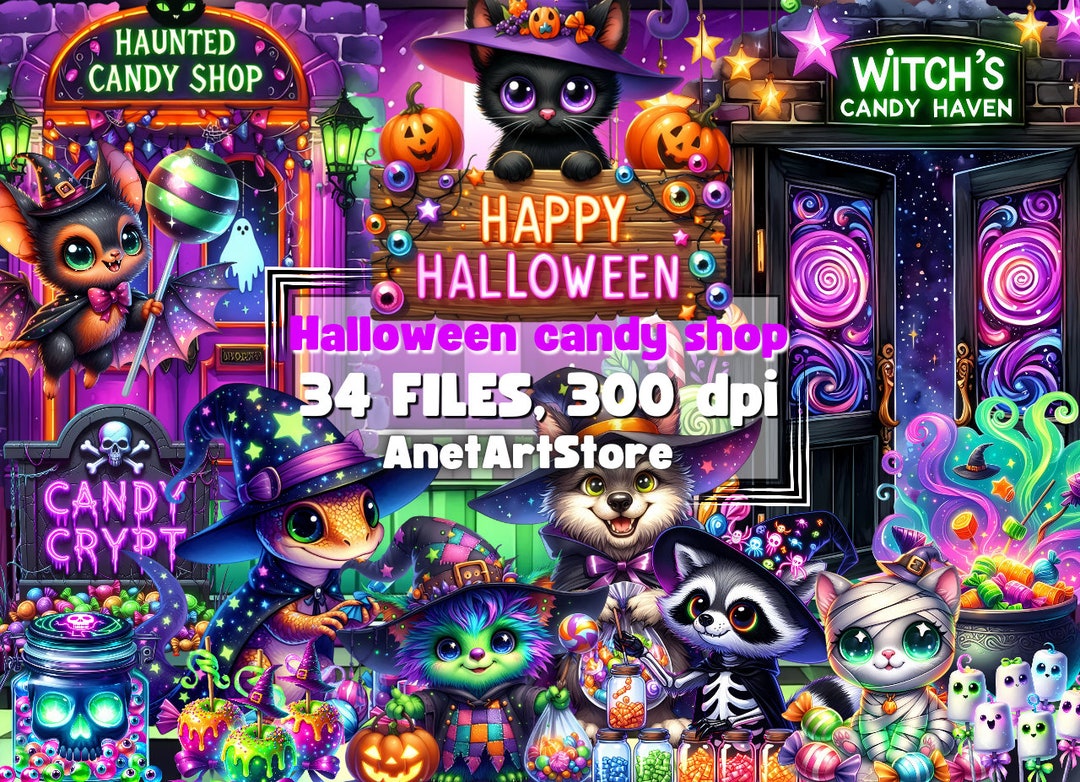 Halloween Candy Shop Clipart, Funny Halloween Png, Spooky Clipart, Cute ...