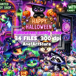 Halloween Candy Shop Clipart, Funny Halloween Png, Spooky Clipart, Cute ...