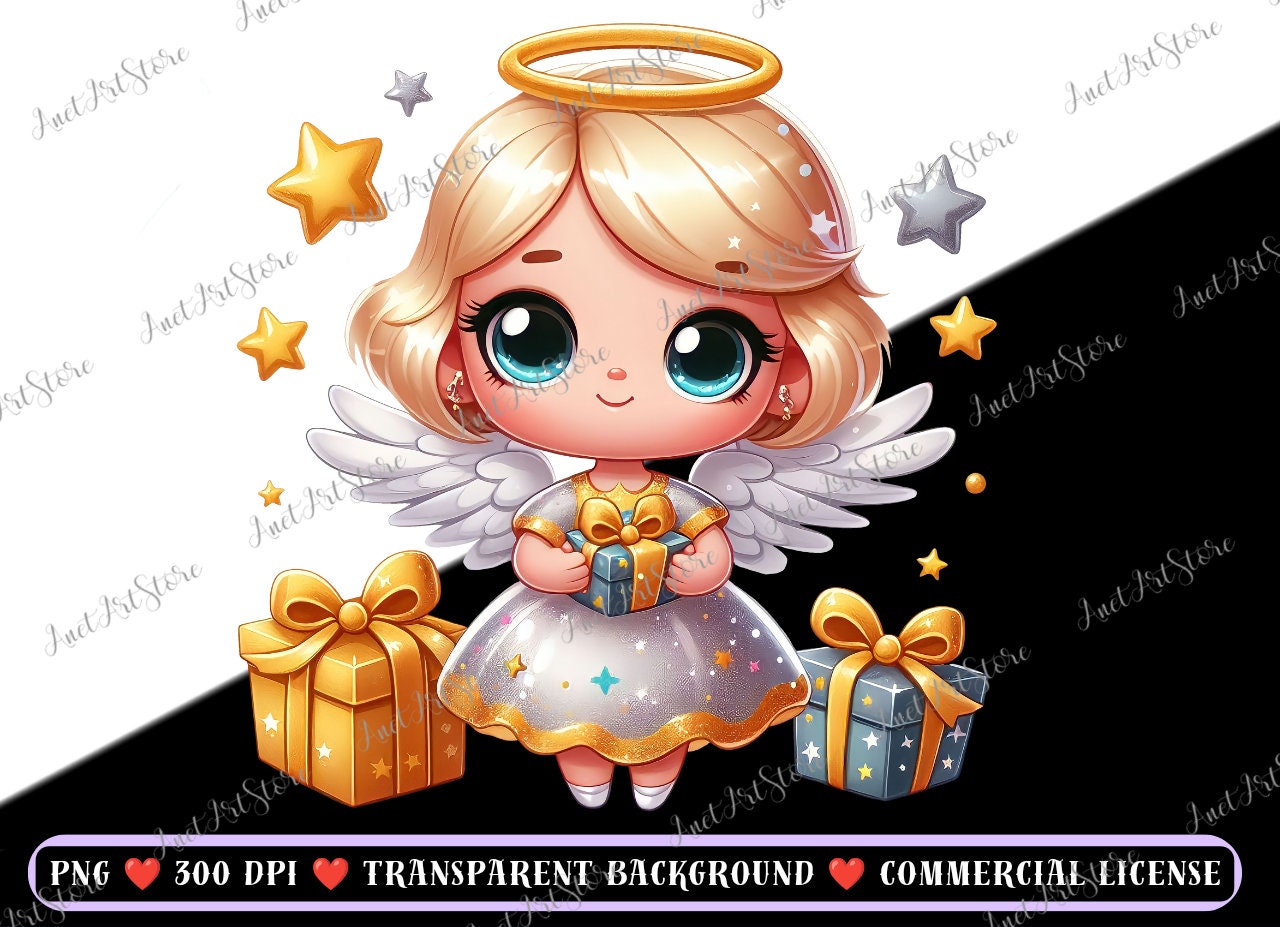 Angel Girl Png, Cute Angels in Dresses With Gifts, Angels Bandle Png ...