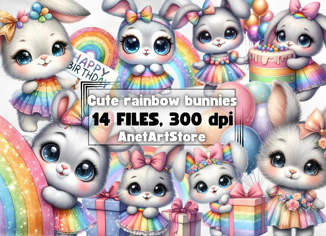 Rainbow Bunny Png, Cute Bunny With Big Eyes, Bunny in a Colorful Dress ...