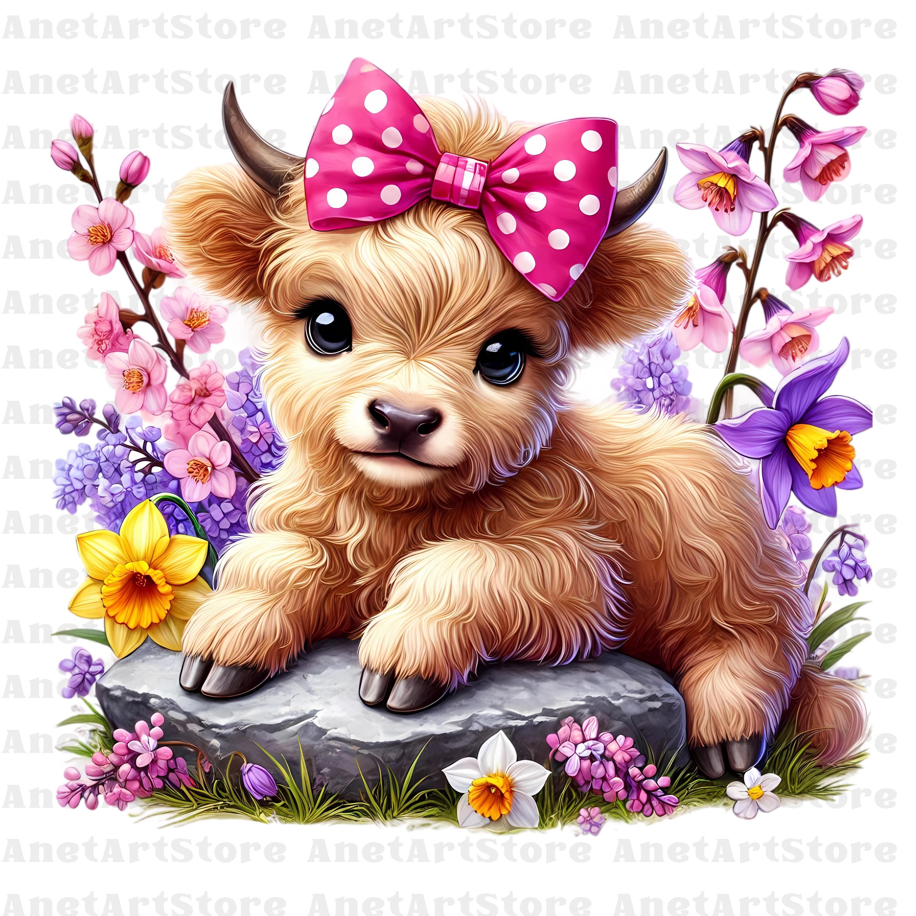 Spring Clipart Spring Highland Cow Clipart Png Cute Spring Cow Cub ...