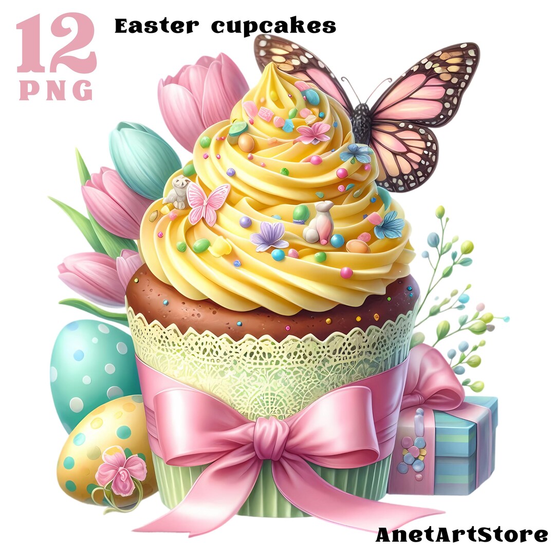 Easter Cupcake Clipart, Easter Egg Clip Art, Easter Sublimation, Easter ...