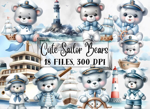 Cute Sailor Animal Clipart, Nautical Nursery Clipart, Ocean Clipart ...