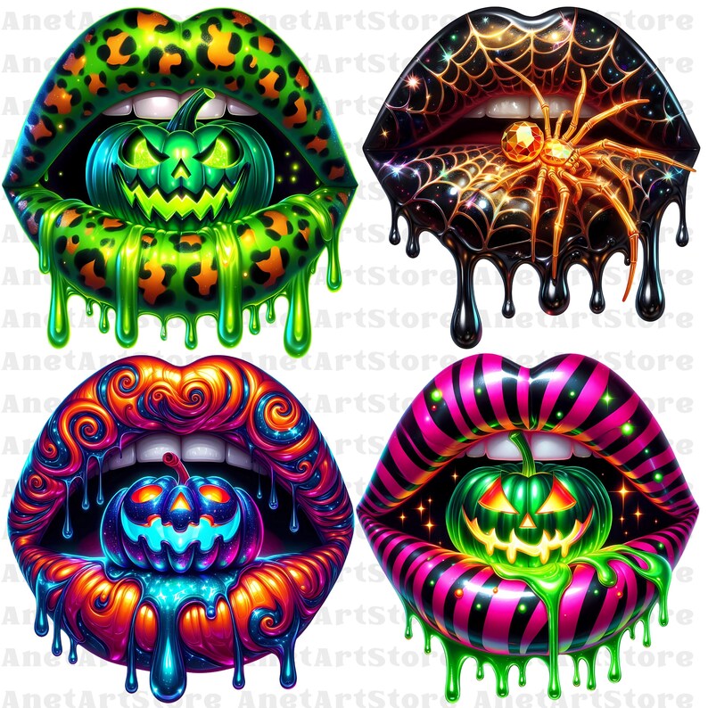 Lips Clipart, Spooky Lips, Halloween Clipart, Halloween Lips, Glossy ...
