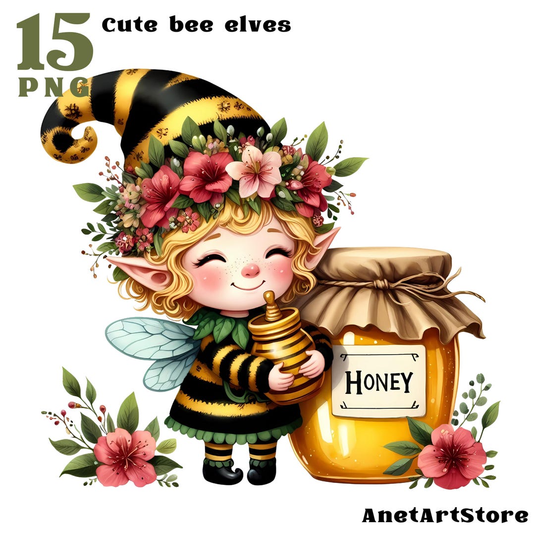 Cute Bee Elves Clipart, Bee Elf PNG, Spring Bee Characters, Cute Elf ...