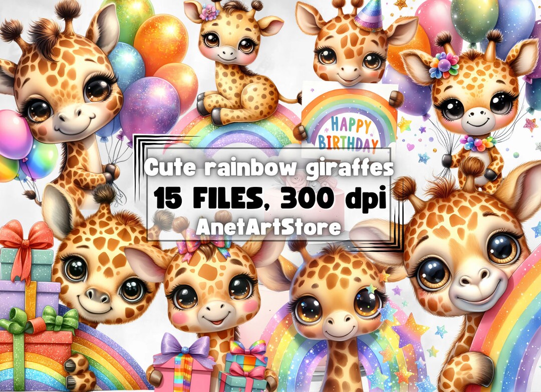 Giraffe Clipart Birthday Giraffe Rainbow Clipart Birthday Clipart Cute ...