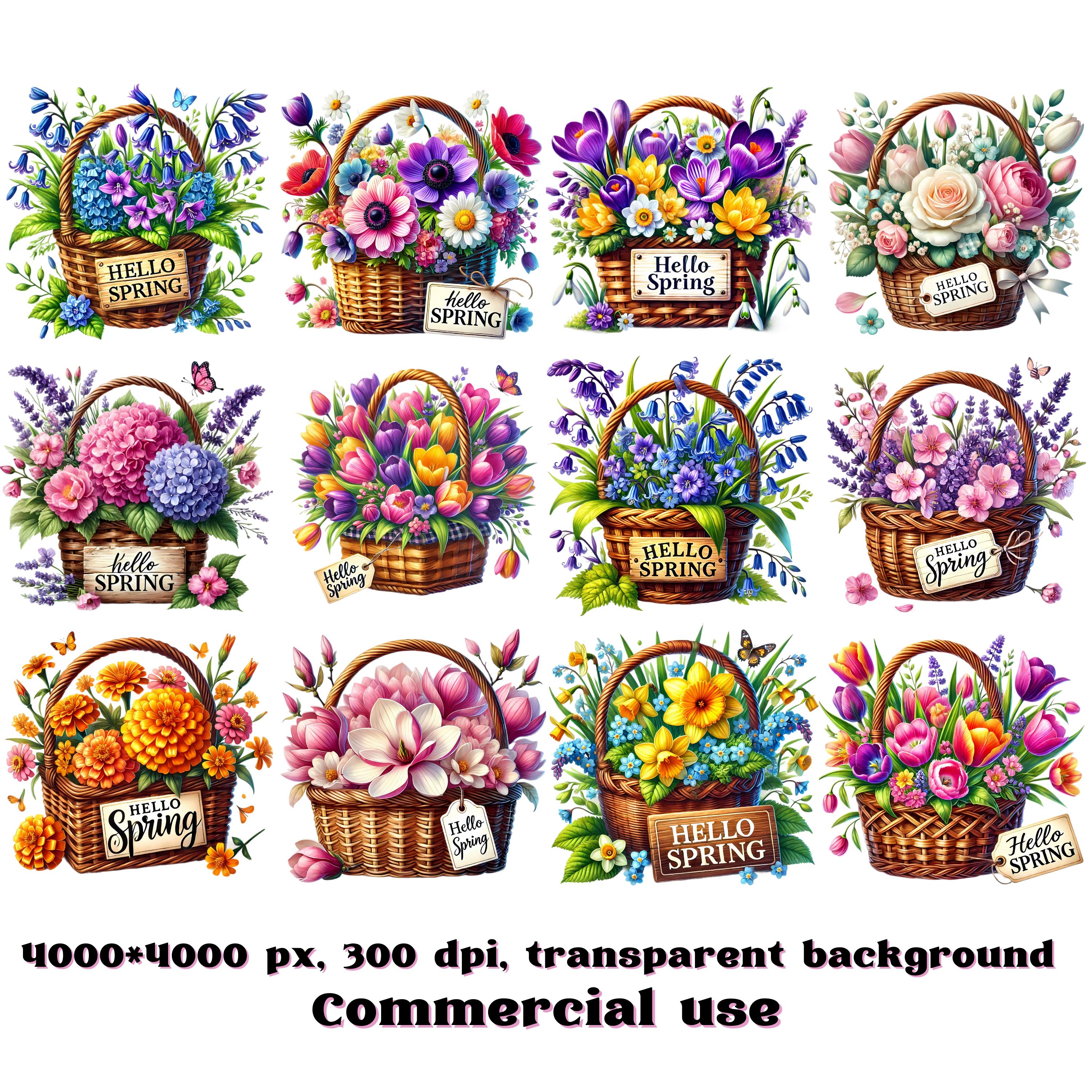 Spring Clipart Spring Floral Clipart Floral Basket Png Hello Spring ...