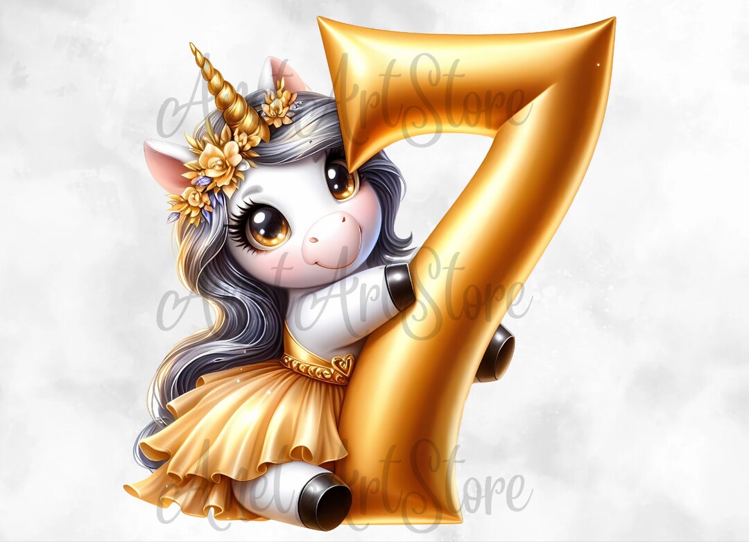 Seven Number, Seven Figure, Birthday Numbers Clipart, Gold Birthday ...