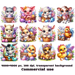 Cute Farm Animals Clipart Easter Clipart Farmhouse Illustration Easter ...