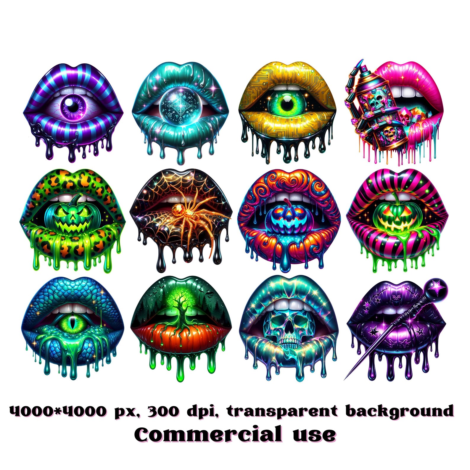 Lips Clipart, Spooky Lips, Halloween Clipart, Halloween Lips, Glossy ...